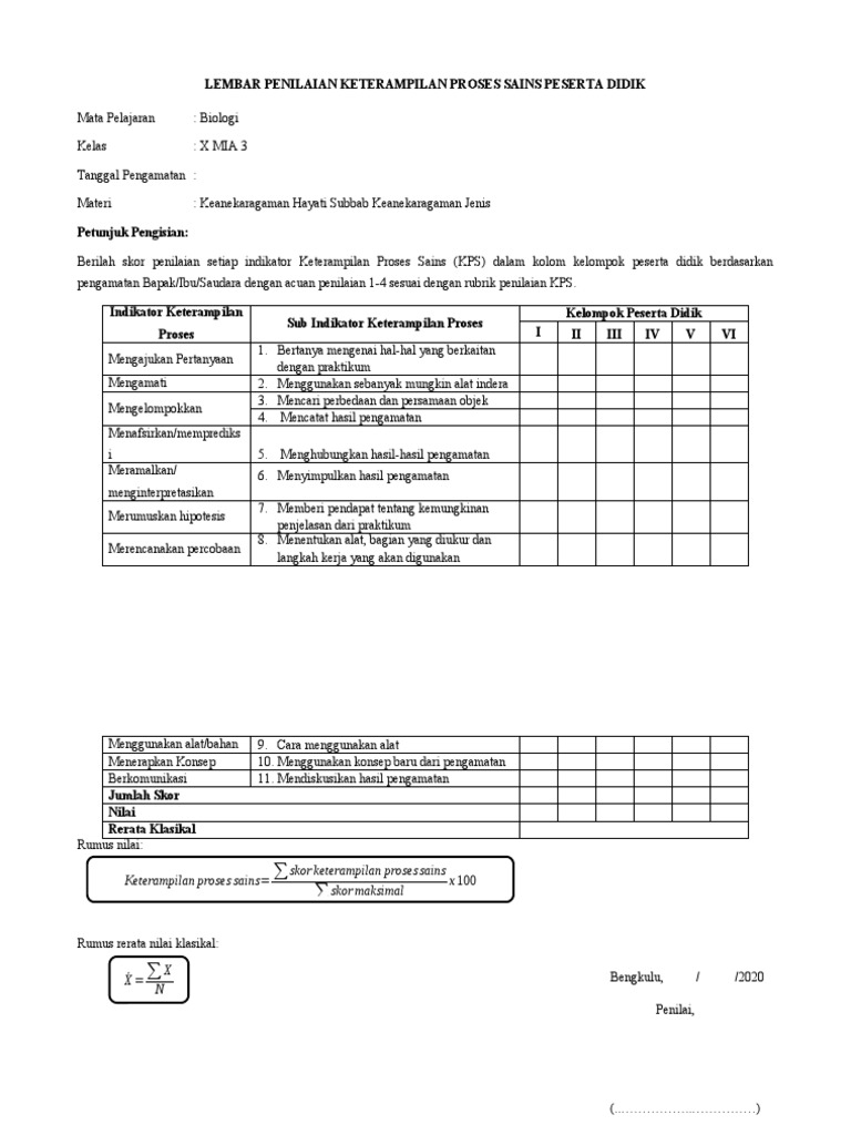 LEMBAR PENILAIAN N Rubrik KPS PESERTA DIDIK | PDF