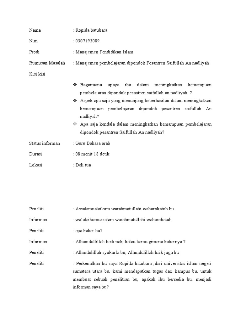 Transkrip Wawancara | PDF