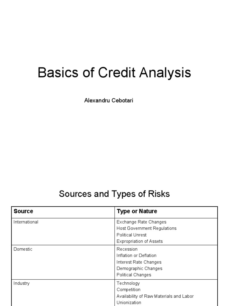 Basics of Credit Analysis: Alexandru Cebotari | PDF | Debt | Equity ...