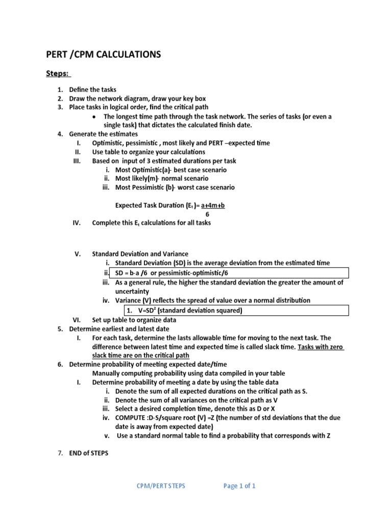 PERT Standard Deviation and Variance Guide | PDF | Standard Deviation ...
