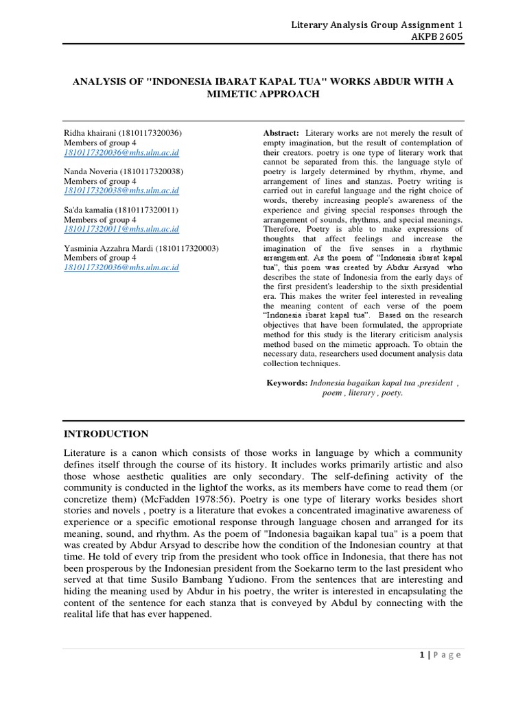 Analyzing the Poem "Indonesia Ibarat Kapal Tua | PDF | Poetry | Science