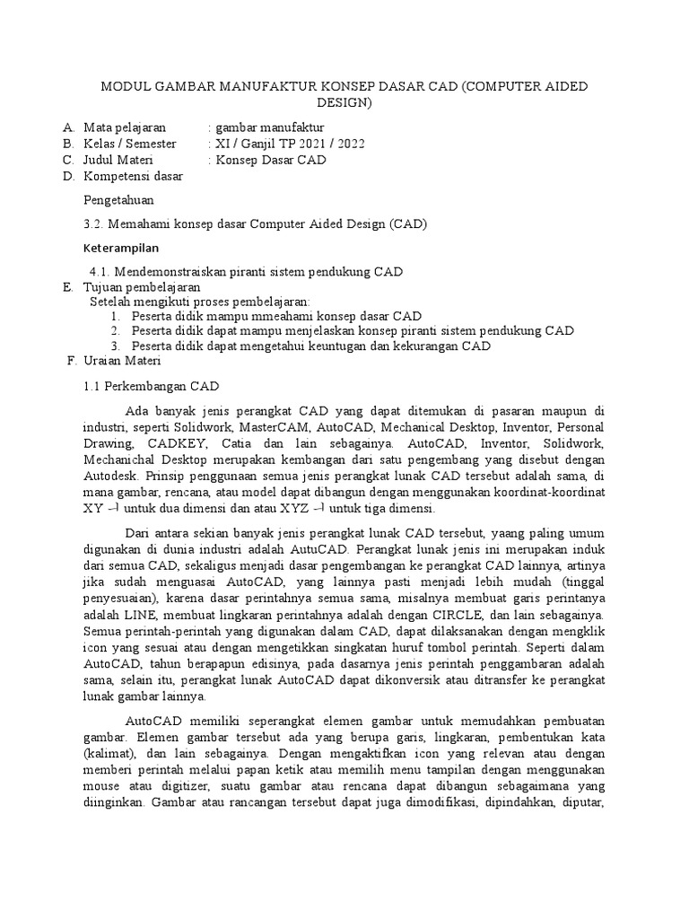 Konsep Dasar Cad | PDF