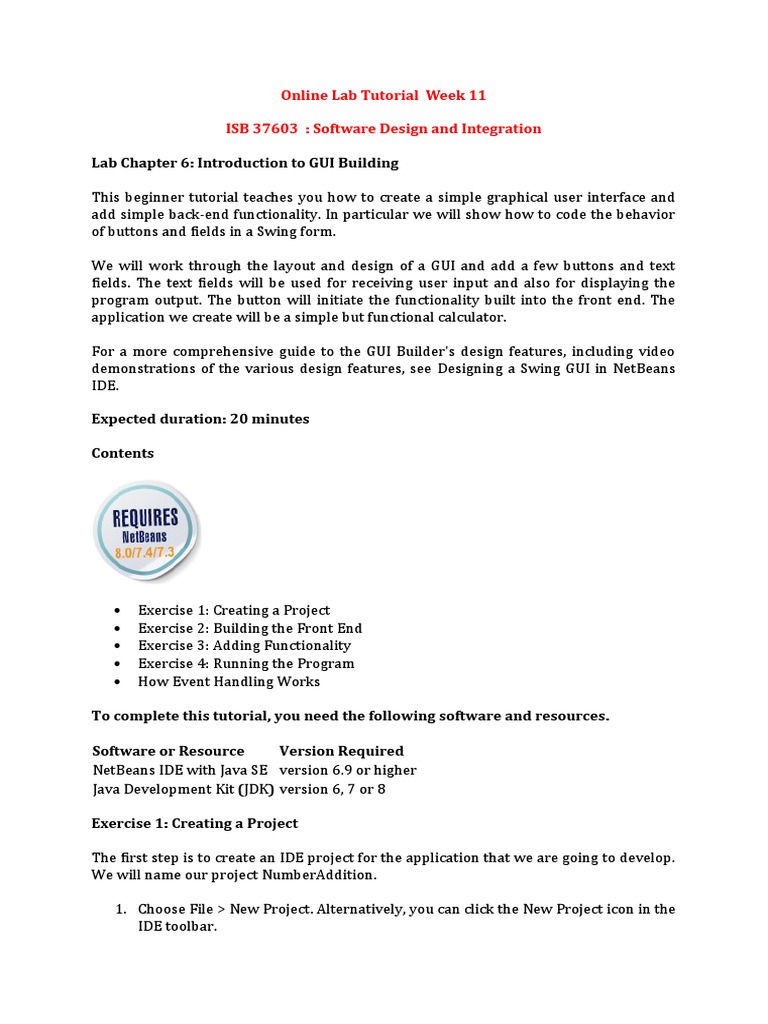 Lab Chapter 6: Introduction To GUI Building: Online Lab Tutorial Week ...