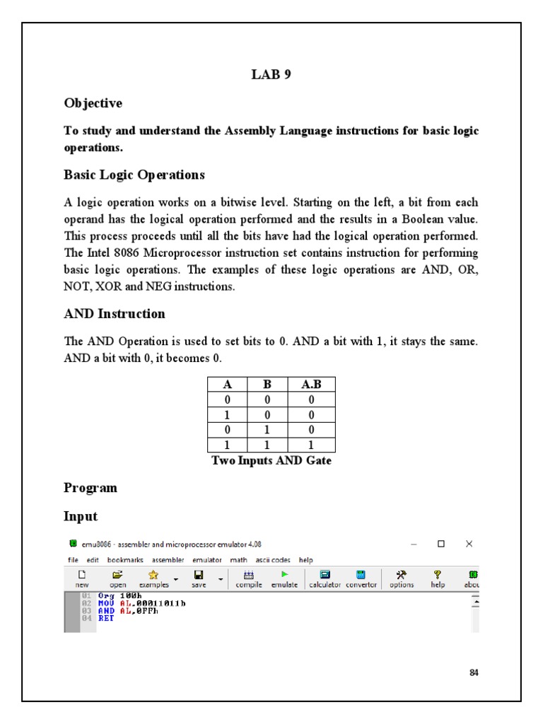 Assembly Logic Operations Lab | PDF | Boolean Algebra | Teaching ...