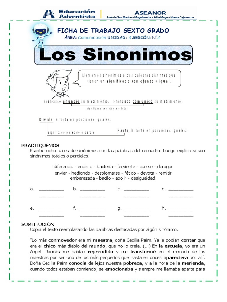 Ficha de Practica de Sinonimos | PDF