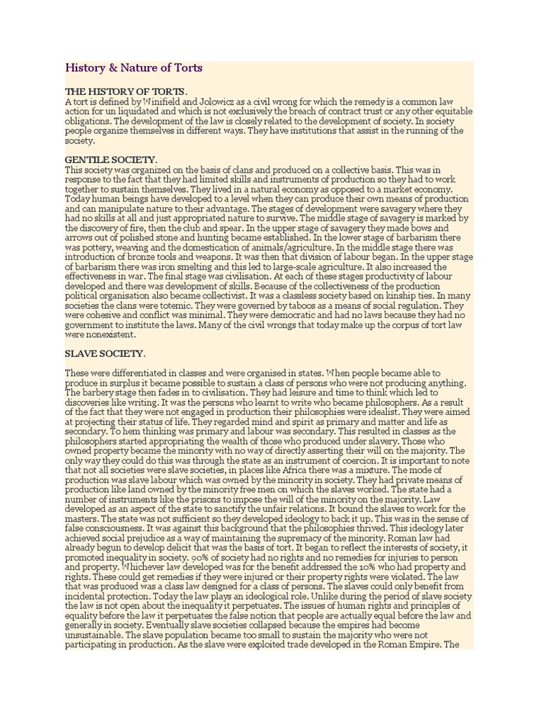 The History of Torts | PDF | Common Law | Tort