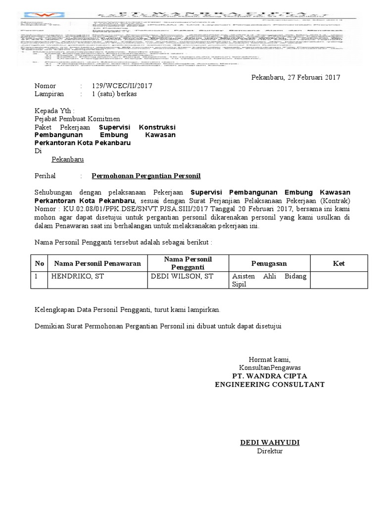 Surat Permohonan Pergantian Personil | PDF