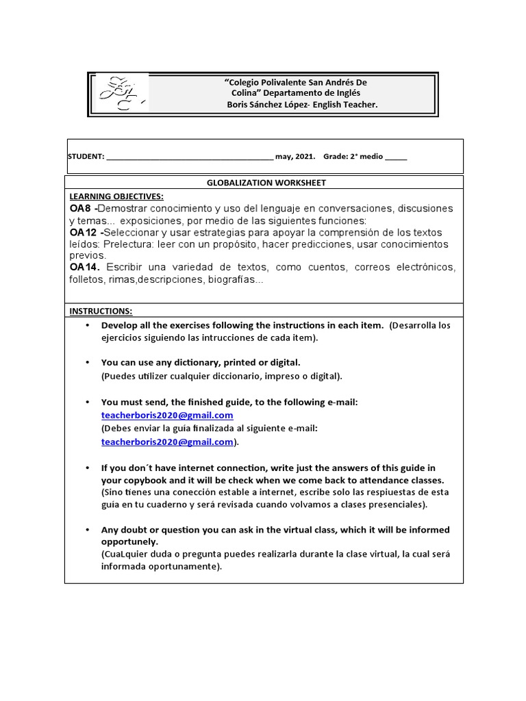 Globalization Worksheet | PDF | Globalization | Labour Economics