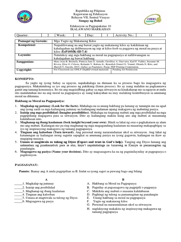 EsP10 Q2 Wk6 Day1-2 | PDF