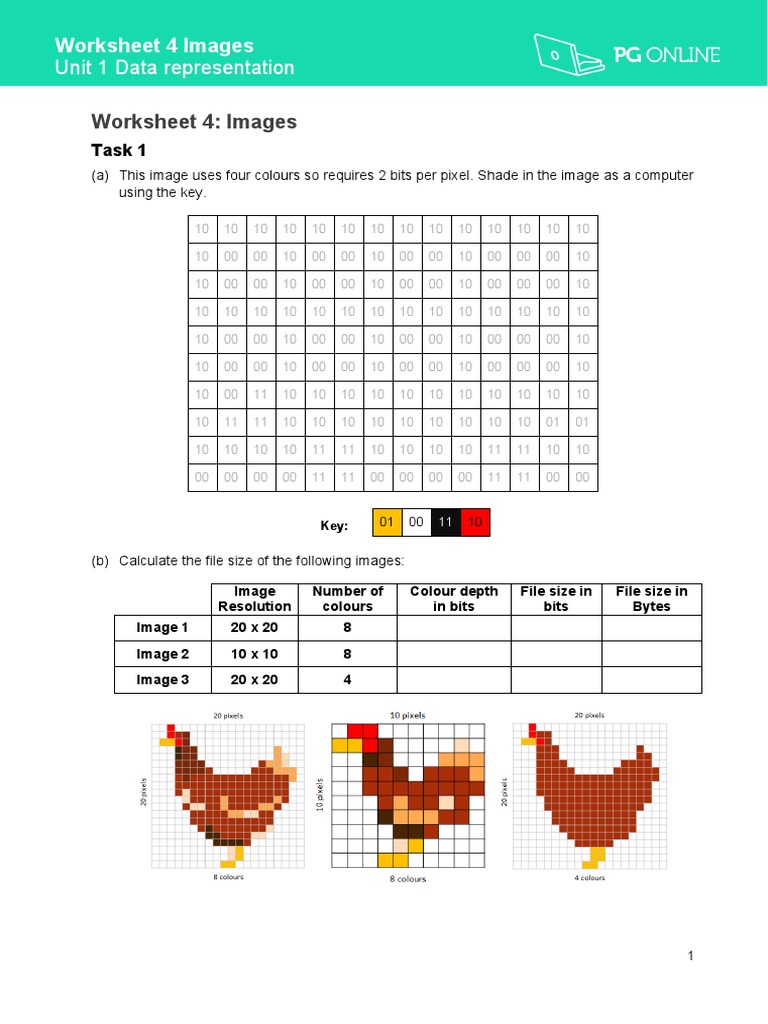 Data Representation Worksheet 4 Images | PDF | Image Resolution | Bit