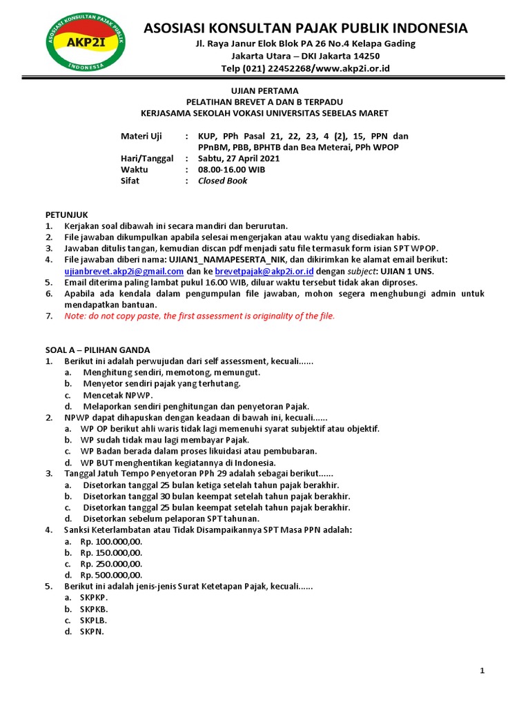 Soal Ujian 1 Brevet | PDF | Bisnis | Pengelolaan Keuangan & Uang