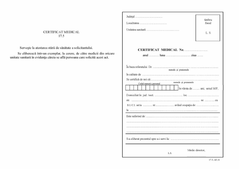 Formular Certificat Medical A5