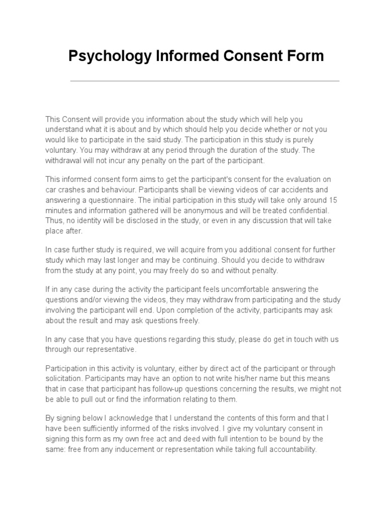 Psychology Informed Consent Form | Download Free PDF | Consent ...