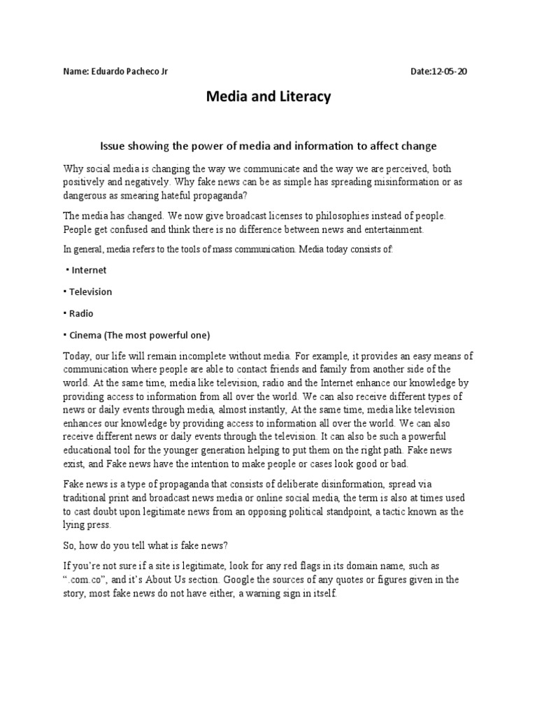 Media and Literacy: Issue Showing The Power of Media and Information To ...