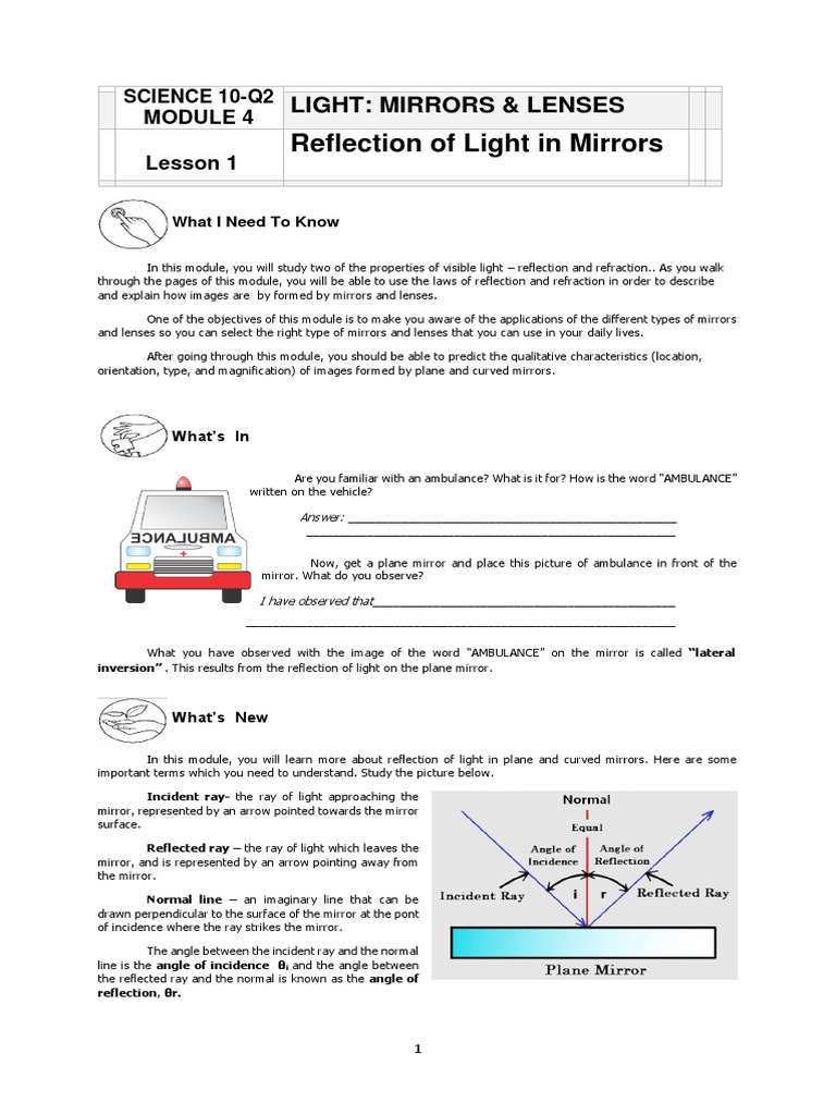 Science 10 Quarter 2 Module 4 | PDF | Mirror | Reflection (Physics)