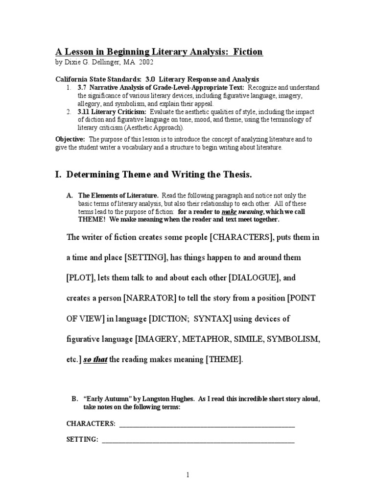 Beginning Literary Analysis Guide | PDF | Narration | Narrative