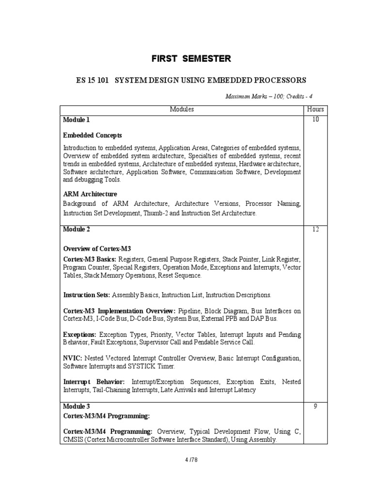 First Semester: Es 15 101 System Design Using Embedded Processors | Download Free PDF | Embedded ...