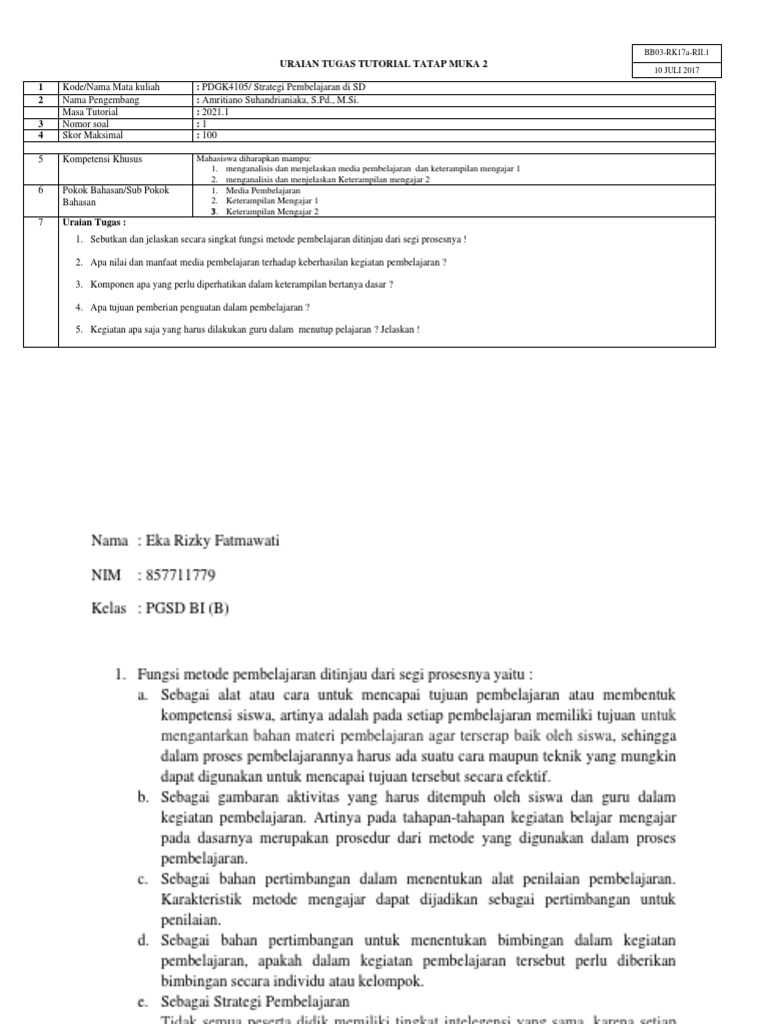 TTM 2 Strategi Pembelajaran (Eka Rizky Fatmawati) | PDF | Karier & Perkembangan