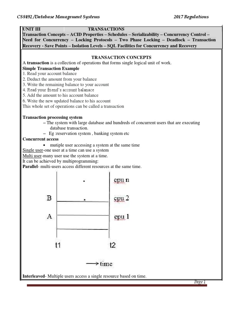 CS8492 /database Management Systems 2017 Regulations | PDF | Database Transaction | Acid