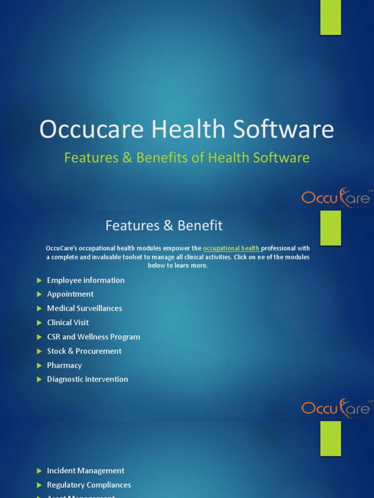 Features and Benefit of Workplace Health and Safety Software - OccuCare. | PDF
