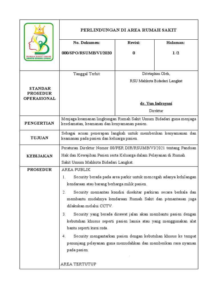 Spo Perlindungan Di Area Rumah Sakit | PDF