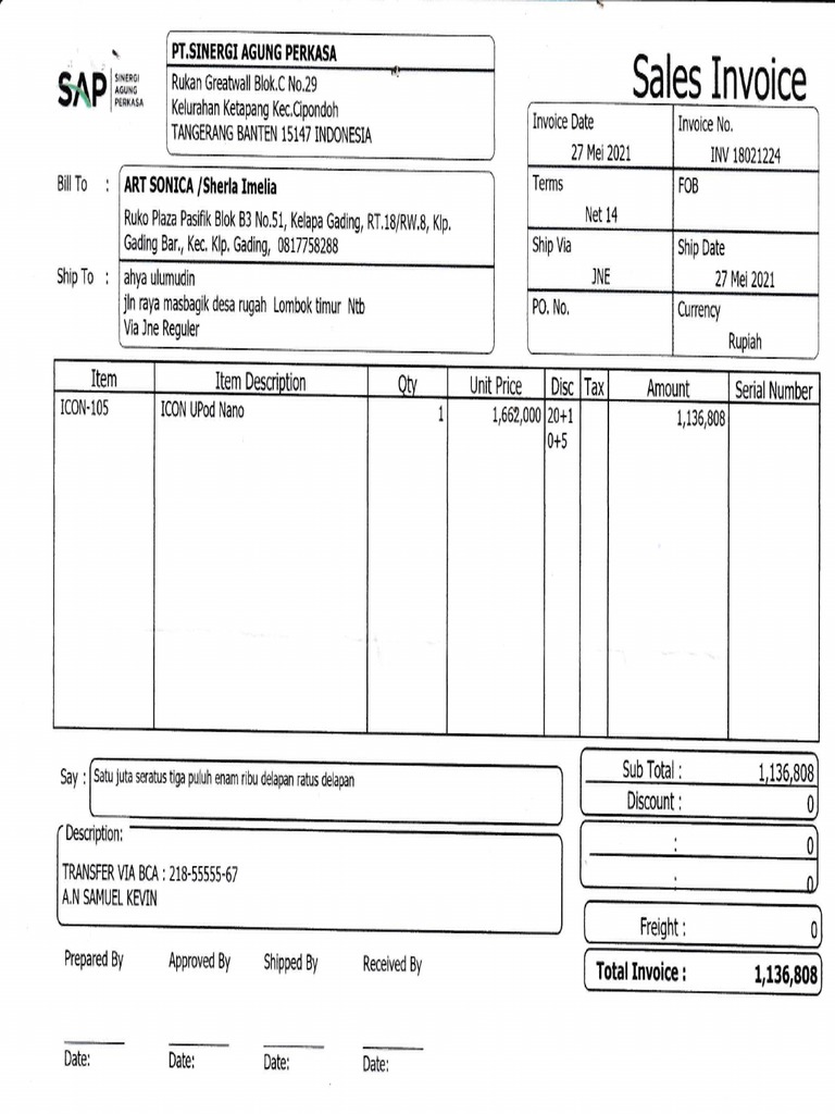 Invoice Sap Upod Nano | PDF | Business Documents | Accounting