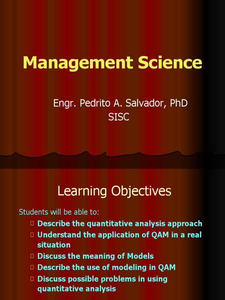 Quantitative Analysis and Modeling for Management Decision Making: An ...