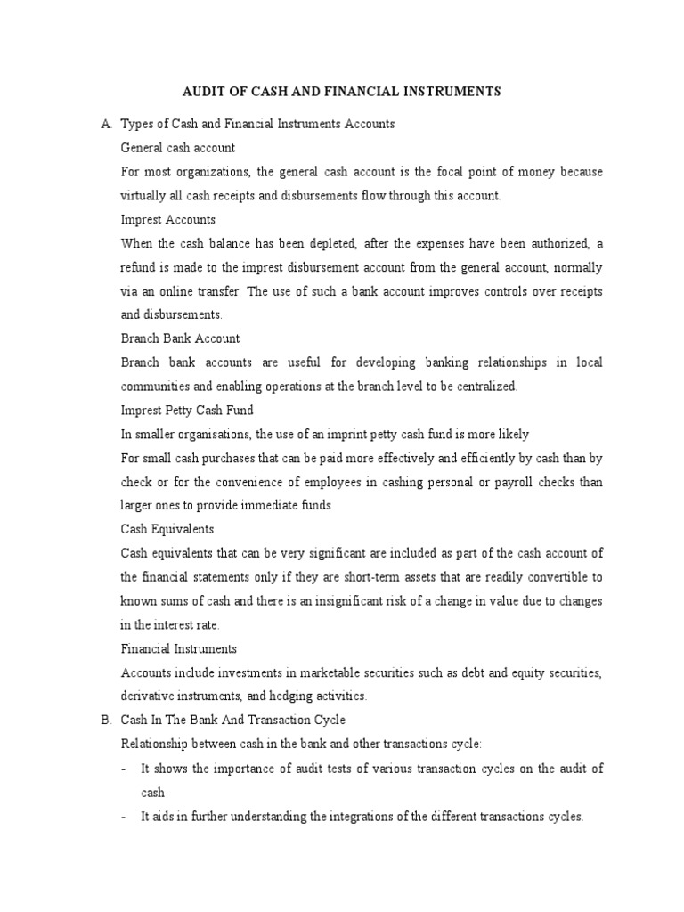 Audit of Cash and Financial Instruments | PDF | Banks | Cheque