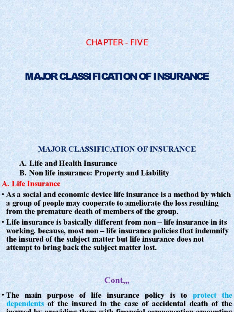 Chapter - Five: Major Classification of Insurance | Download Free PDF ...