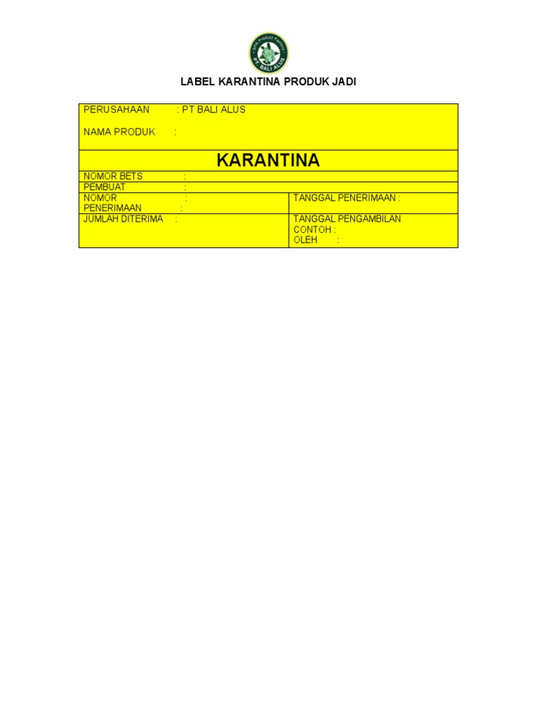 Label Karantina Produk Jadi | PDF