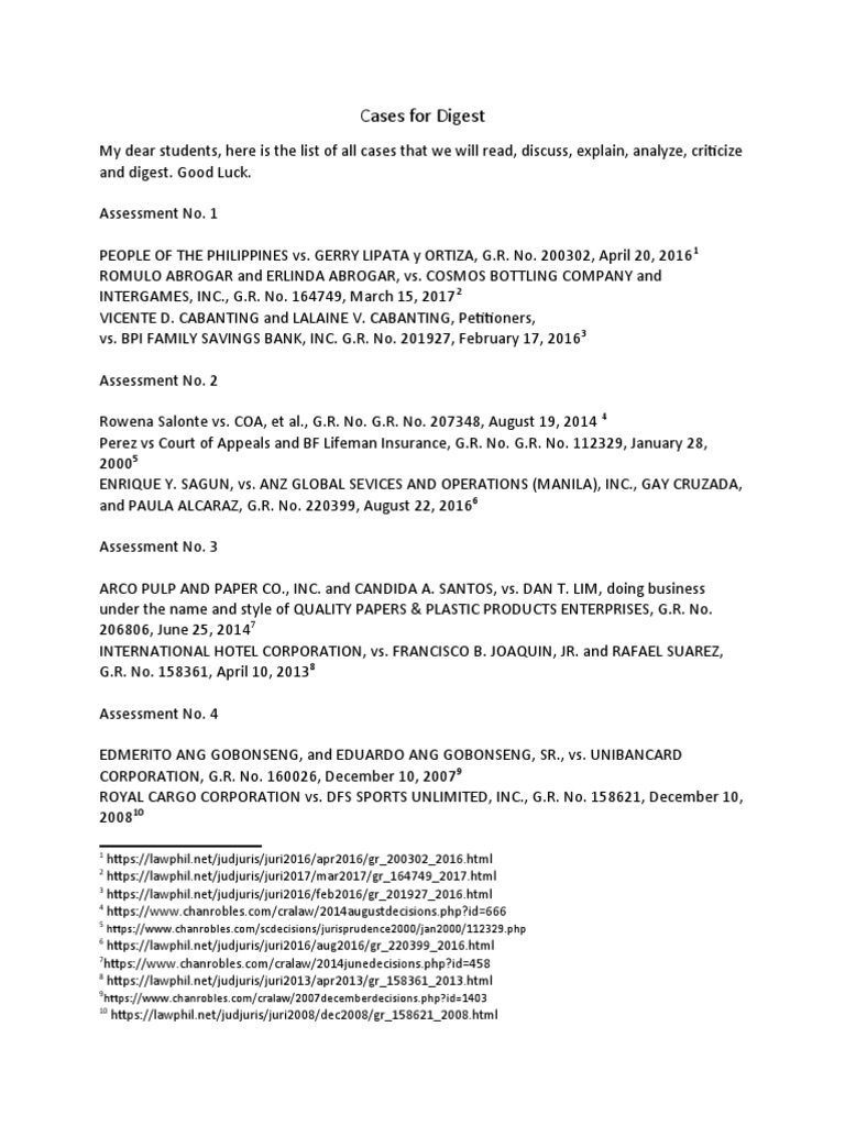 Cases For Digest List | PDF