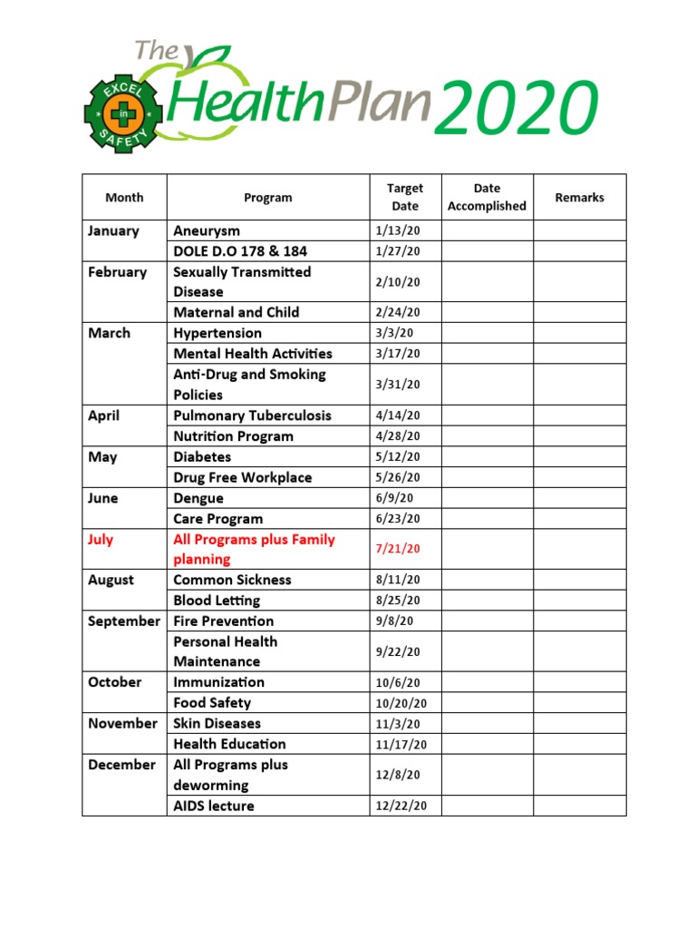 Health - Annual Health - Plan - Template | PDF