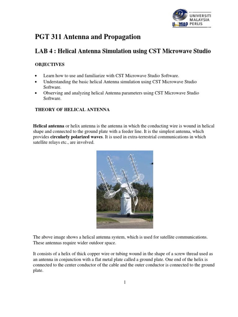 LAB 4 Helical Antenna Simulation Using CST Microwave Studio | PDF | Antenna (Radio) | Wireless