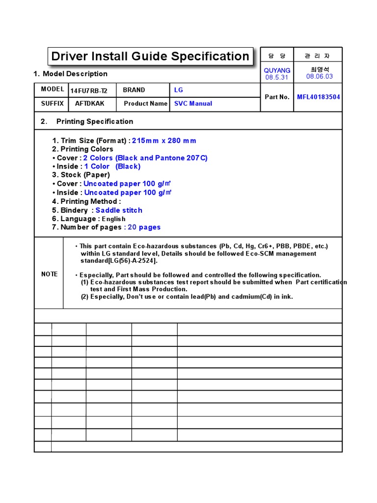 Driver Install Guide Specification: Model Description 1 | PDF ...