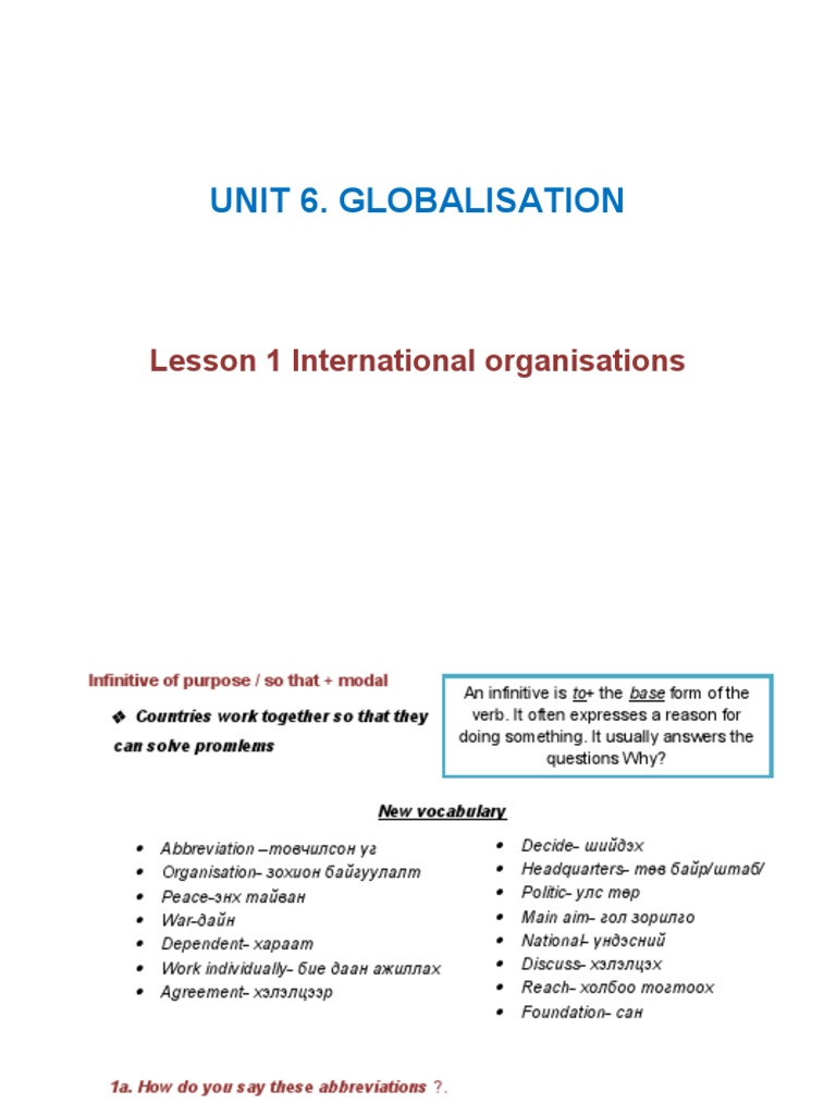 Unit 6 Lesson 1: International Organisations | PDF | United Nations ...