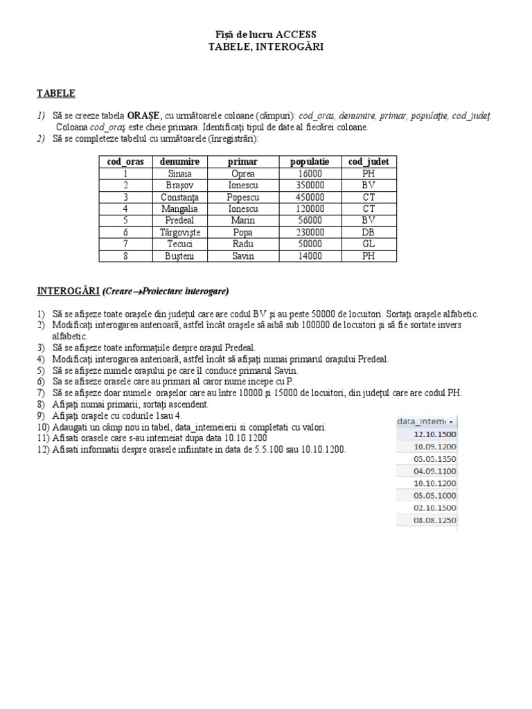 Fisa de Lucru Access | PDF