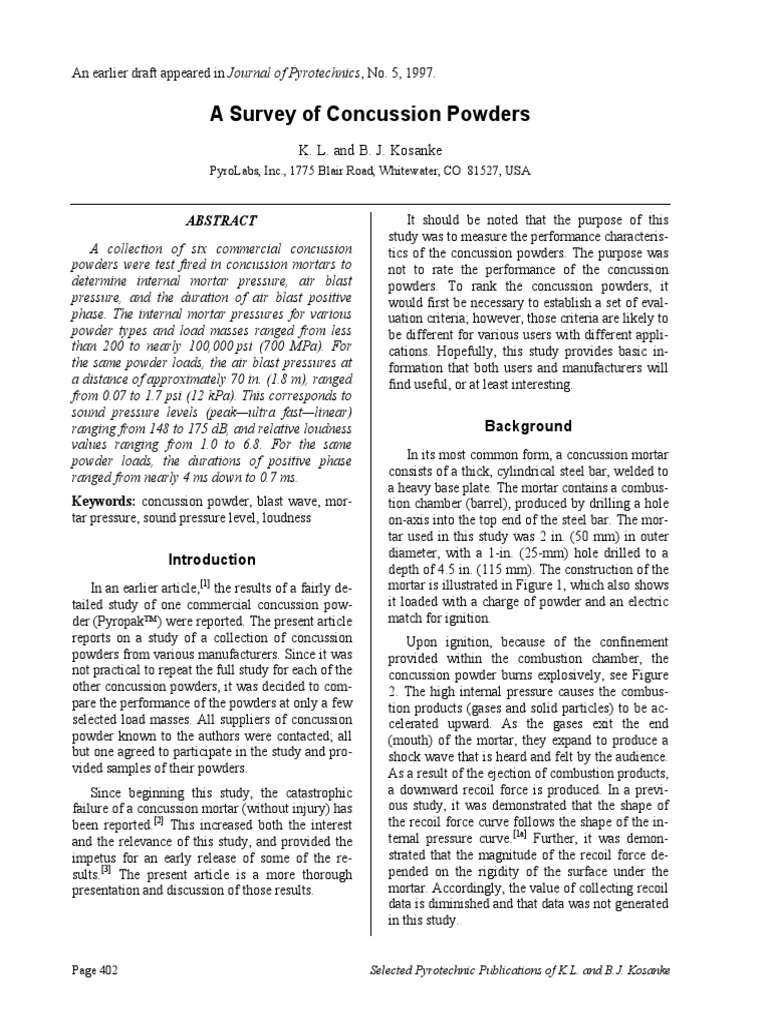 A Survey of Concussion Powders: K. L. and B. J. Kosanke | PDF | Sound | Decibel