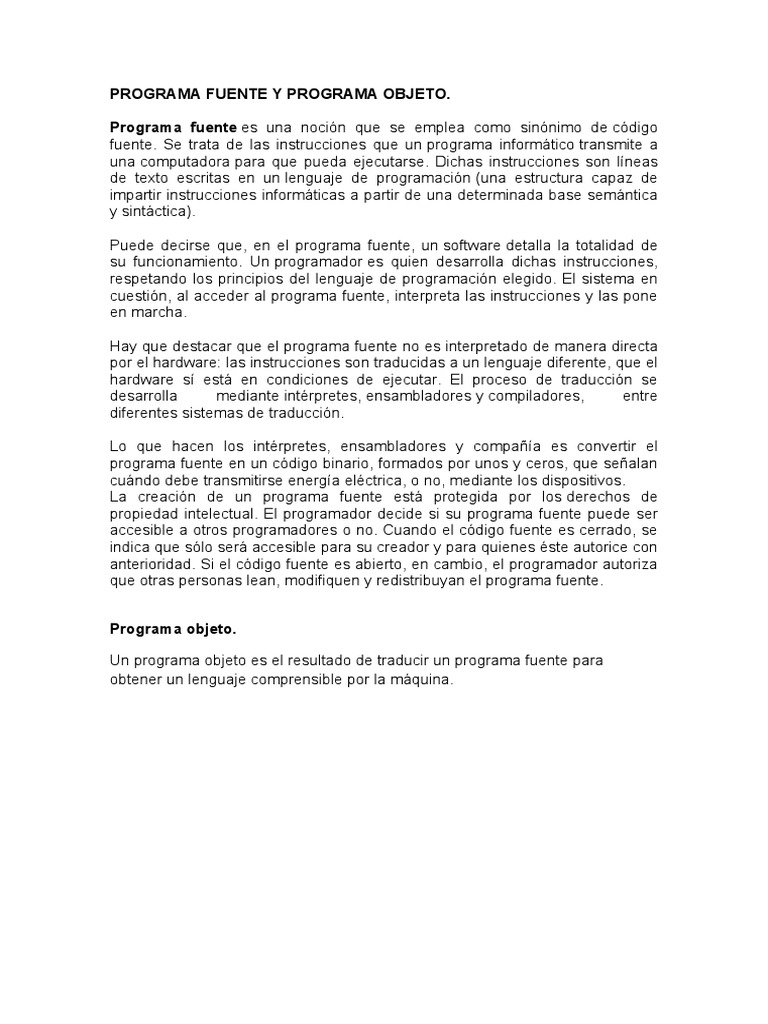 Programa Fuente y Programa Objeto | PDF
