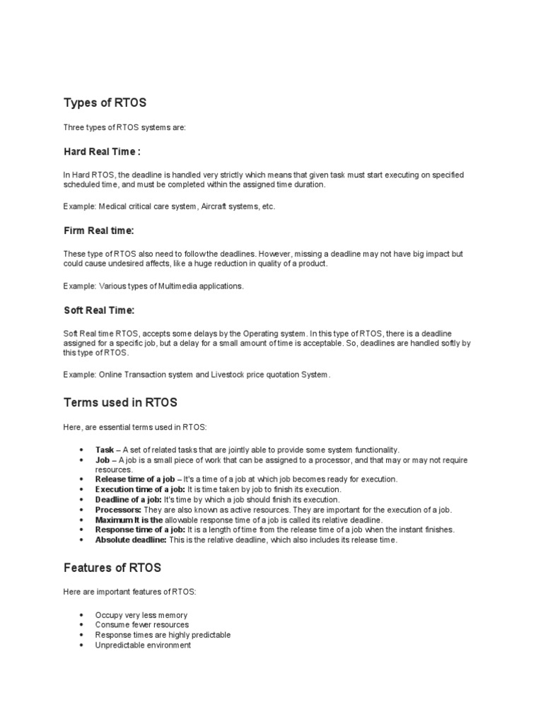 Types of RTOS: Hard Real Time | PDF | Scheduling (Computing) | Embedded System
