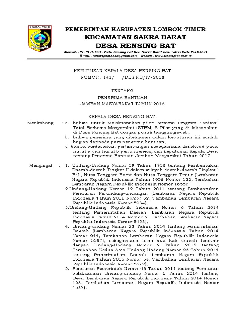 Penerima Bantuan Jamban 2018 Desa Rensing Bat | PDF