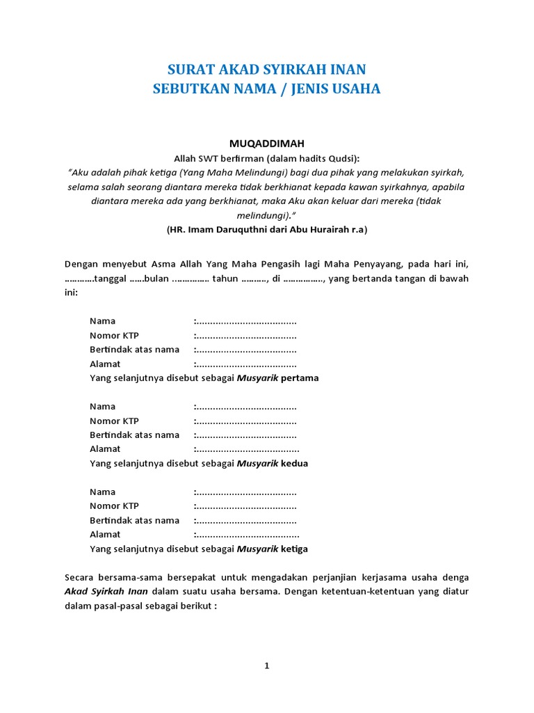 03 Draft Akad Syirkah Inan | PDF