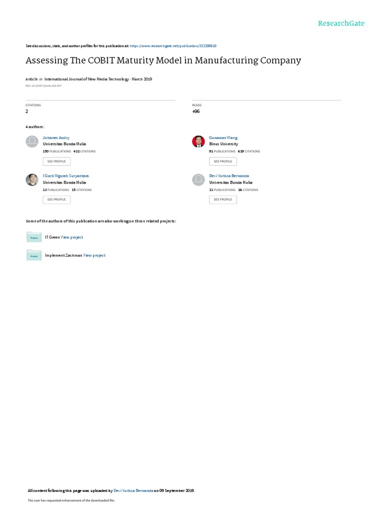 Assessing The COBIT Maturity Model in Manufacturing Company ...
