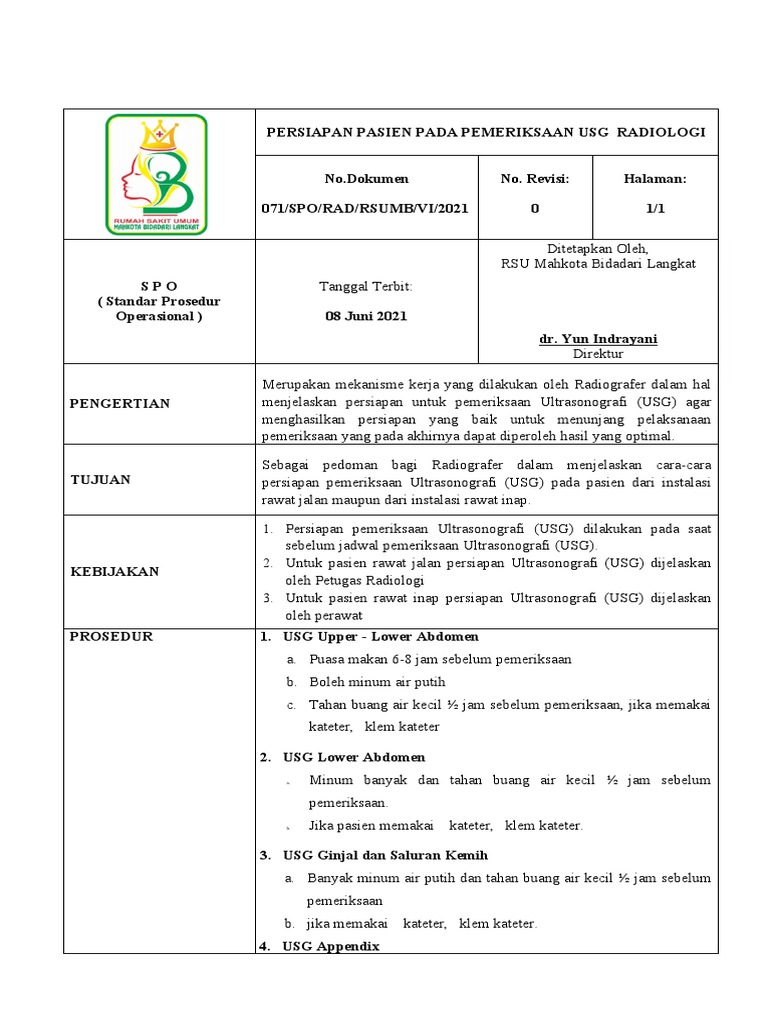 Spo Persiapan Pasien Usg | PDF