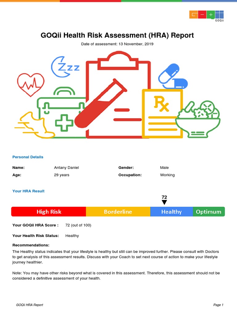 Goqii Health Risk Assessment (Hra) Report: Personal Details | PDF ...