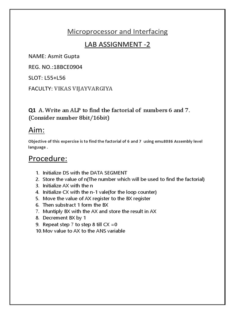 Microprocessor and Interfacing: Lab Assignment - 2 | PDF | Control Flow | Assembly Language