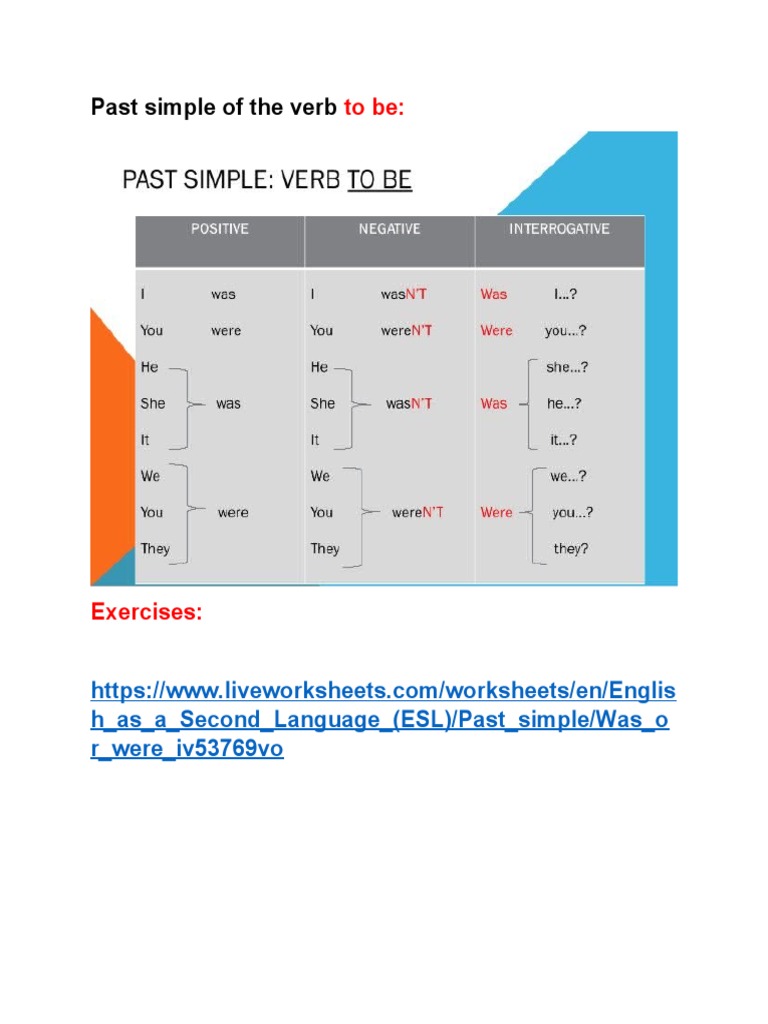 Past Simple of The Verb To Be | PDF | English Language | Adjective