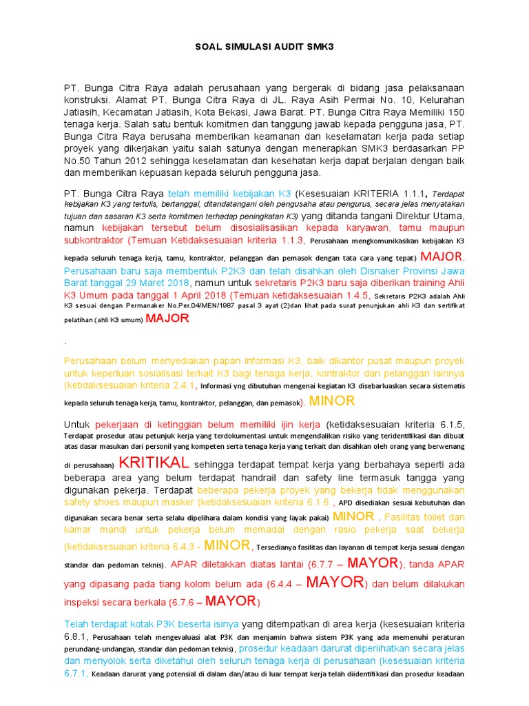 Soal Simulasi Audit SMK3-1 | PDF