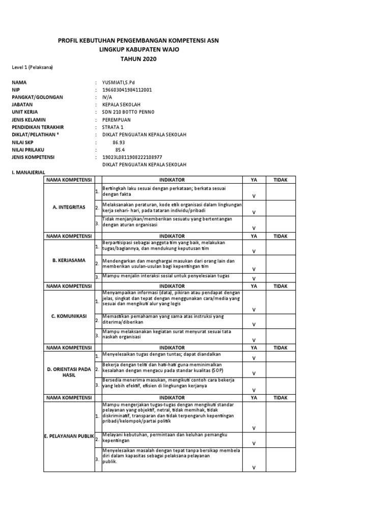 Borang Profil ASN-YUSMIATI | PDF