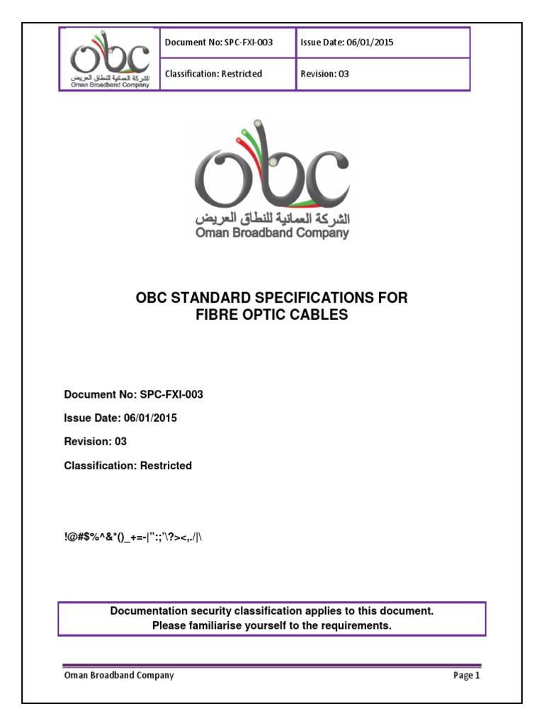 OBC Fibre Optic Cable Specifications | PDF | Attenuation | Optical Fiber