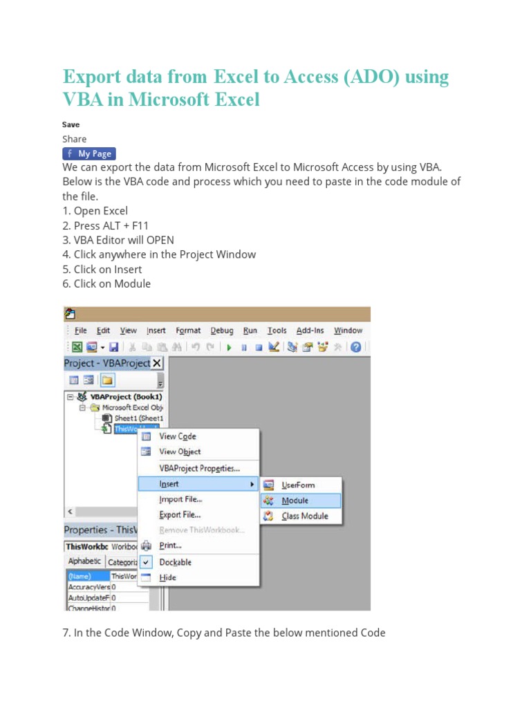 Export Data From Excel To Access Pdf Active X Data Objects Microsoft Excel